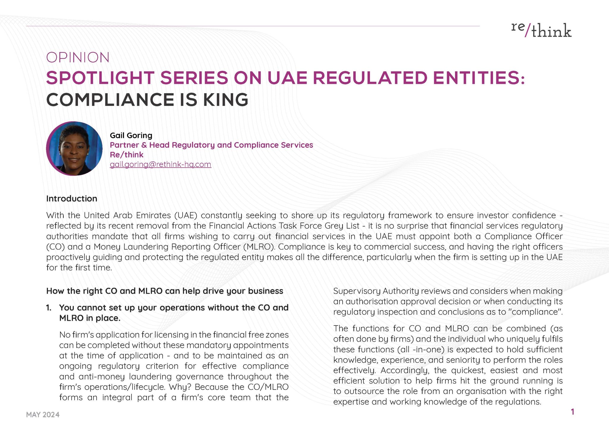 Spotlight Series on UAE Regulated Entities: Compliance is King - Re ...